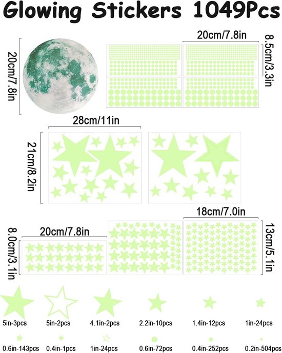 1049 Stuks Lichtgevende Sterren Stickers voor Kinderkamer ...