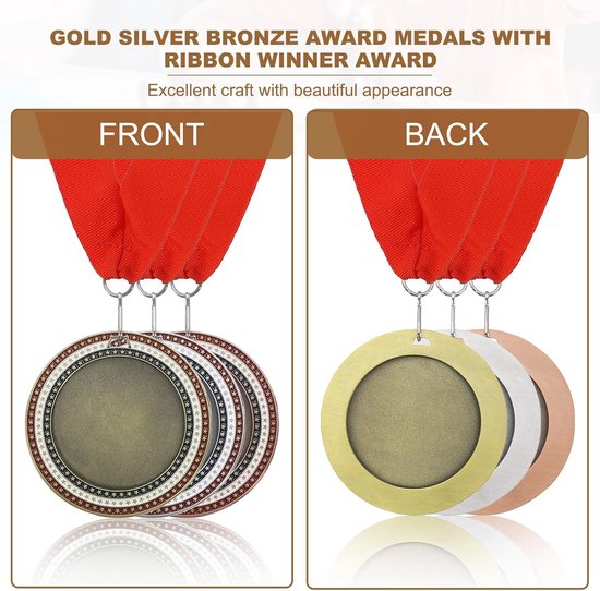 3 Pack Award Medals - 1st 2nd 3rd Prize Winner Medals met Rode Ribbon ...