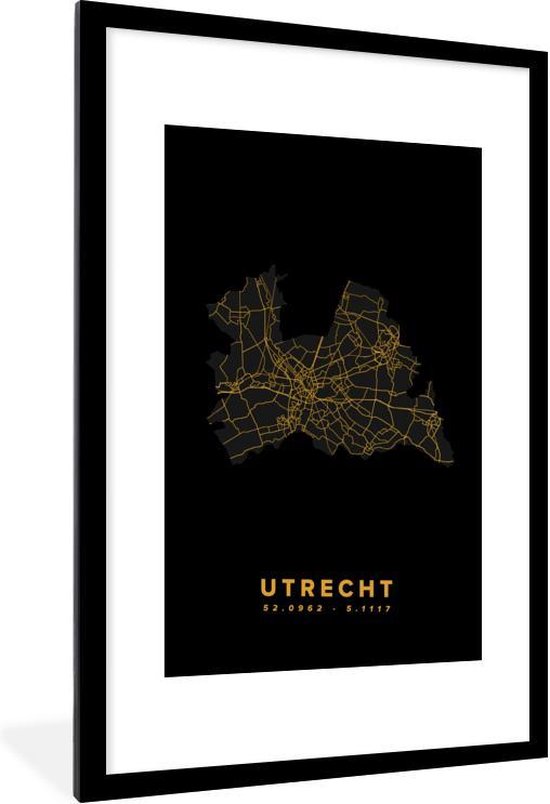Fotolijst incl. Poster - Utrecht - Kaart - Goud - Zwart - 60x90 cm ...