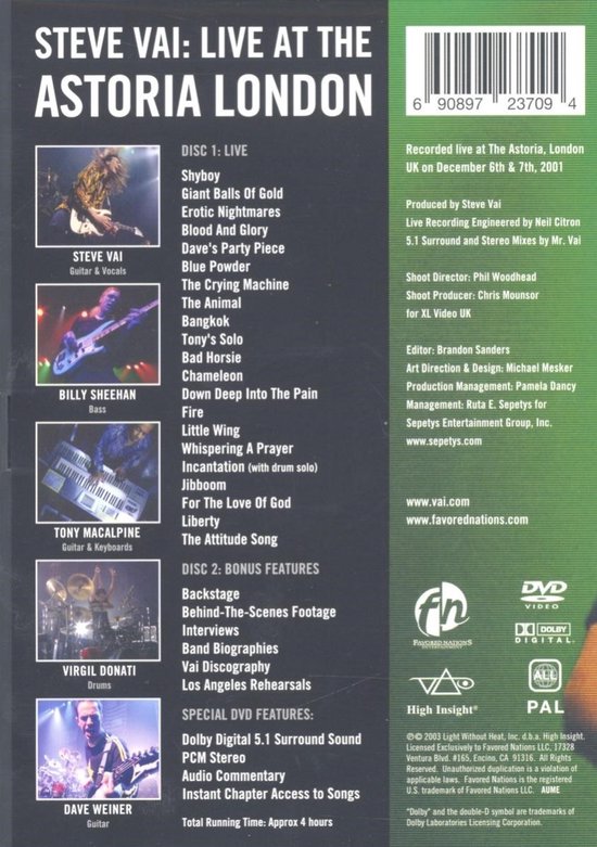 Steve Vai - Live At The Astoria London (DVD), Steve Vai | Muziek | bol