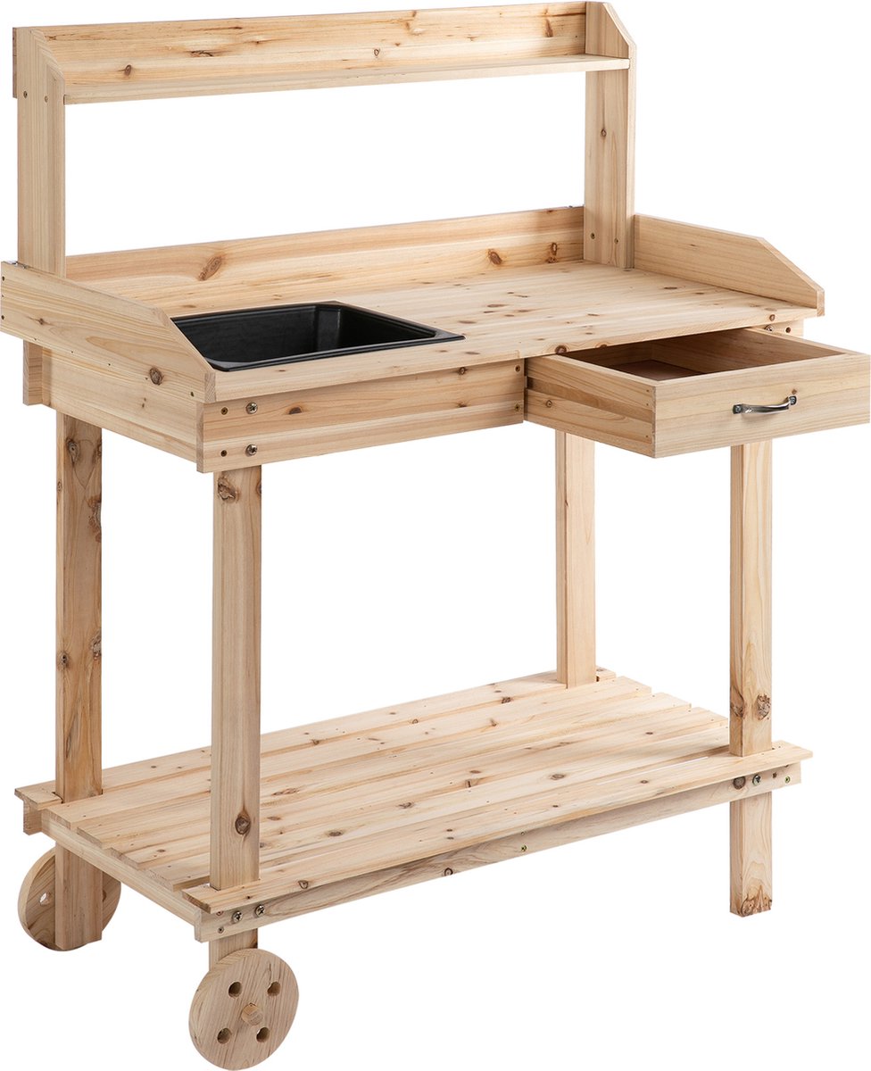 Outsunny Plantentafel met schuiflade 2 niveaus tuintafel met gootsteen ...