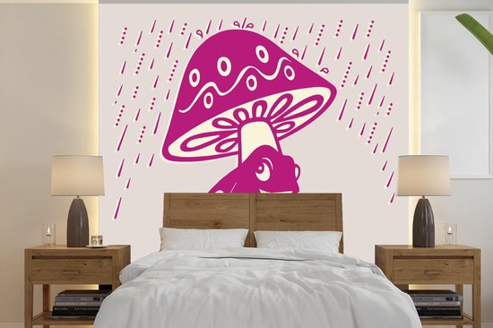 Behang - Fotobehang Kikker - Paddenstoel - Roze - Breedte 280 cm x ...