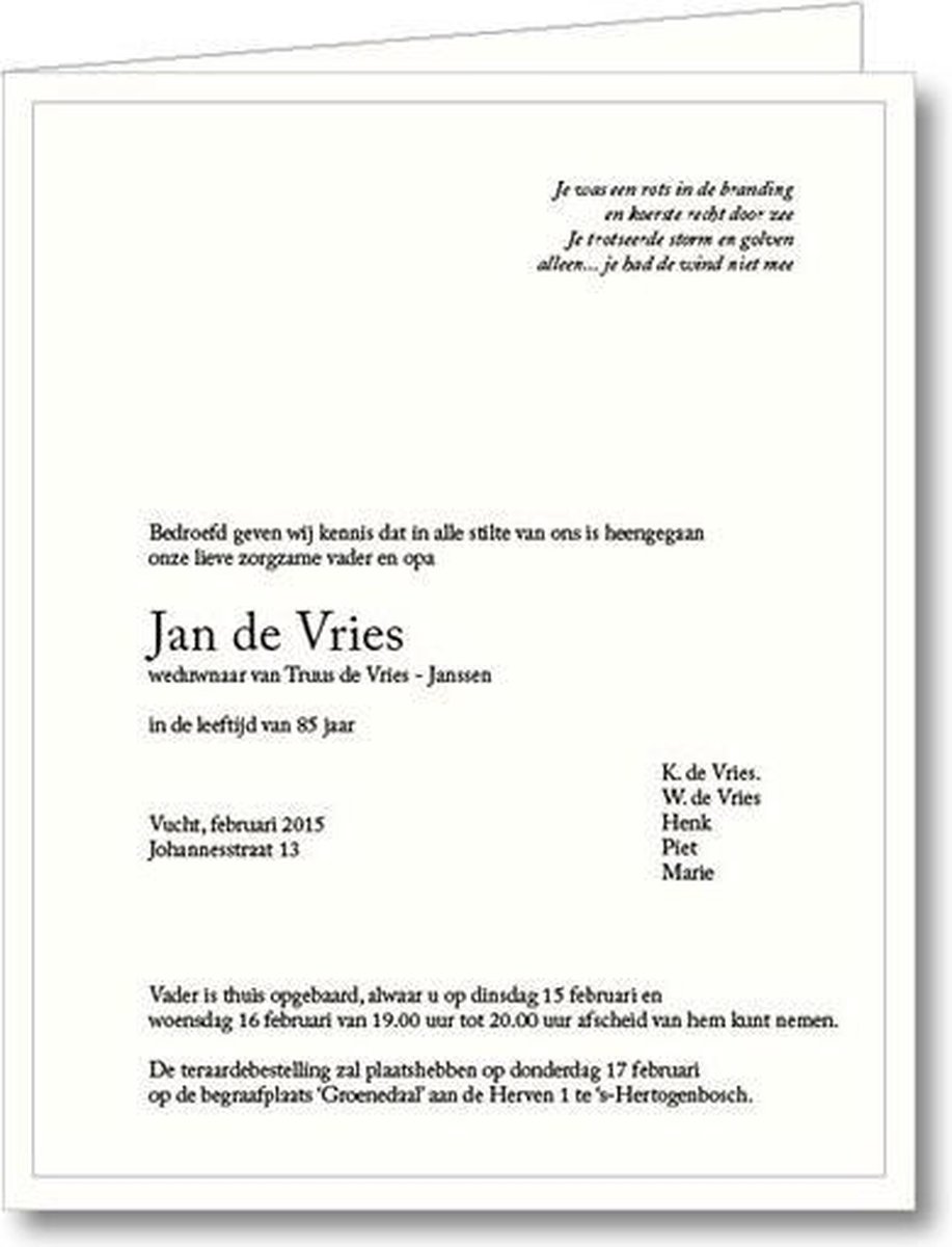 Oud Hollandse rouwbrief,dubbel, 50 stuks, grijs kader | bol.com