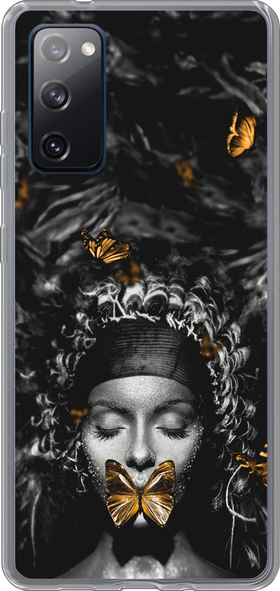Telefoonhoesje Geschikt voor Samsung Galaxy S20 FE hoesje - Vrouw - Vlinders - Zwart -... | bol