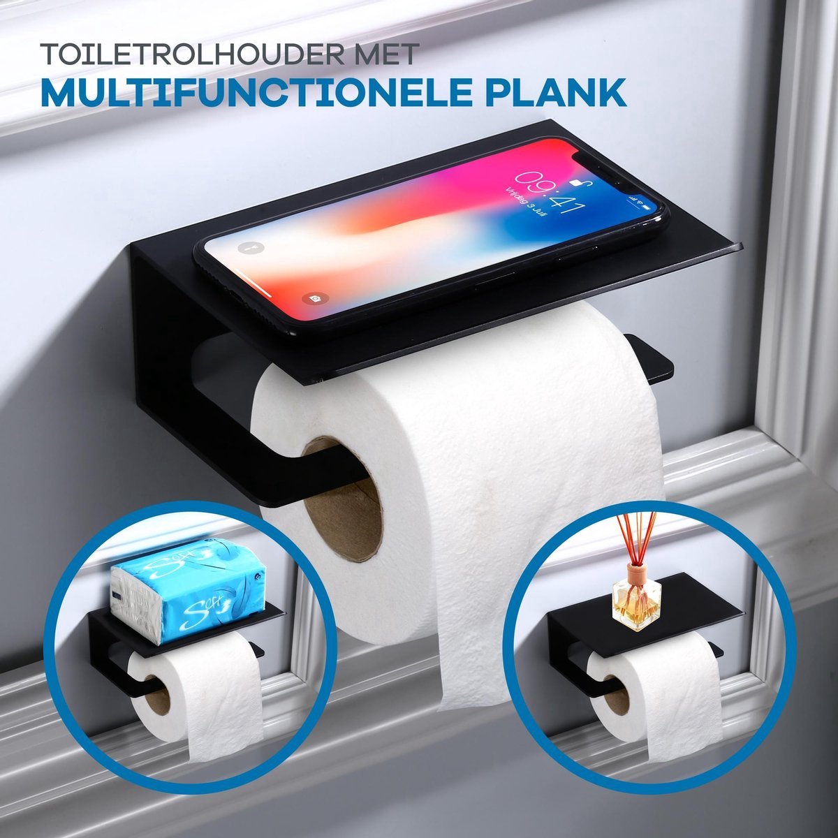 Toiletrolhouder met Plankje - WC Rolhouder - Toiletrolhouder Zwart ...