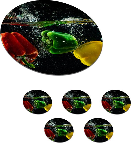 Onderzetters voor glazen - Rond - Paprika - Groente - Water - Zwart ...