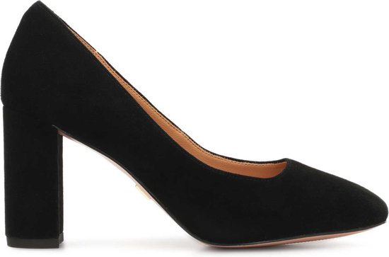 Minimalistische zwarte suède pumps met een brede hak | bol