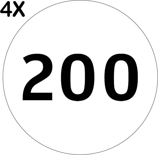 Containerstickers Huisnummer "200" - 25x25cm - Wit met Zwarte Cirkel ...