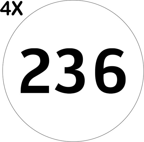 Containerstickers Huisnummer "236" - 25x25cm - Wit met Zwarte Cirkel ...
