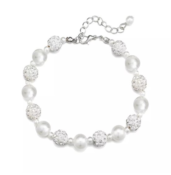 Armband- Parel- Crystal- wit- Dames - Zoetwater parel- Leerella armband ...
