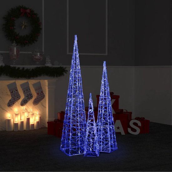 Decoratieve kerst LED-lichtkegelset 60/90/120 cm blauw | bol.com