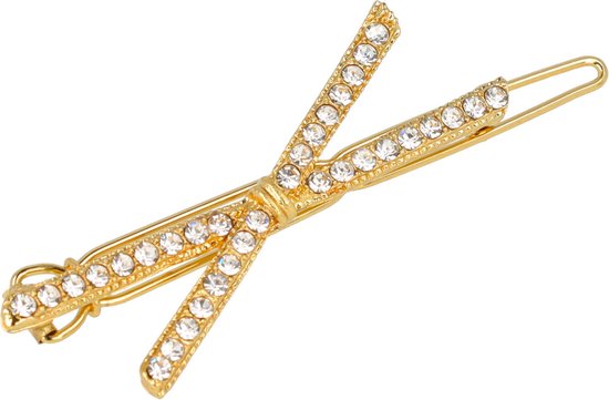 Haarsoires Haarspeld Haarclip 4,5cm - Strik - Strass Steentjes - Goud ...
