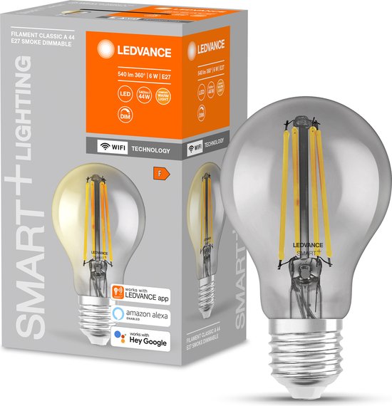 Ledvance Smart+ Wifi E27 Peer Classic Filament Smoky 6W 540lm - 825 Zeer Warm Wit |... | bol.com