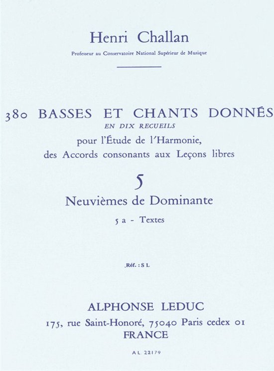 380 Basses et Chants Donnés Vol. 5A, Henri Challan | 9790046221798 ...