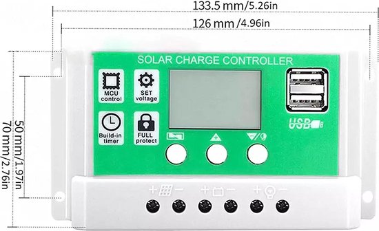 Solar PWM 20 Ampère laadregelaar met LCD - Ook geschikt voor lithium ...
