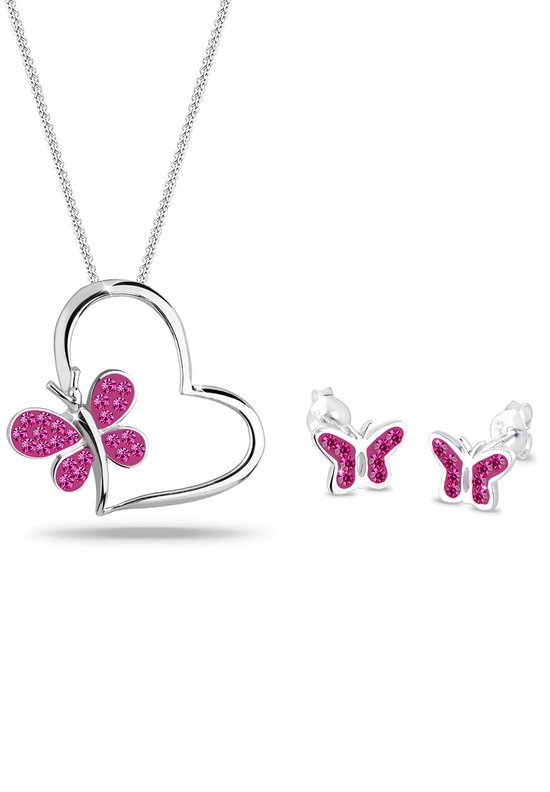 Elli Dames Sieraden Set Dames Vlinderhart met Kristallen in 925 ...