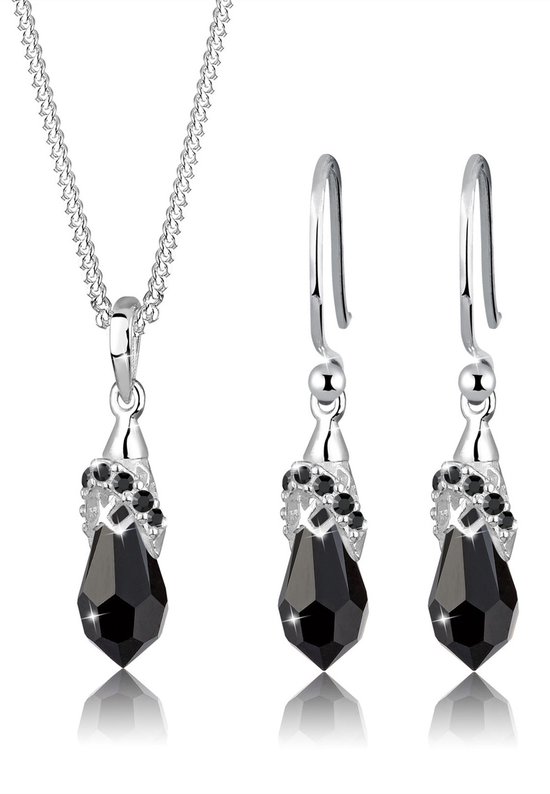 Elli - Sieraden Set - Dames druppels met fonkelende witte kristallen in ...