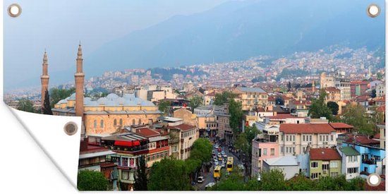 Wanddecoratie buiten Panorama van de eeuwenoude stad Bursa in Turkije ...