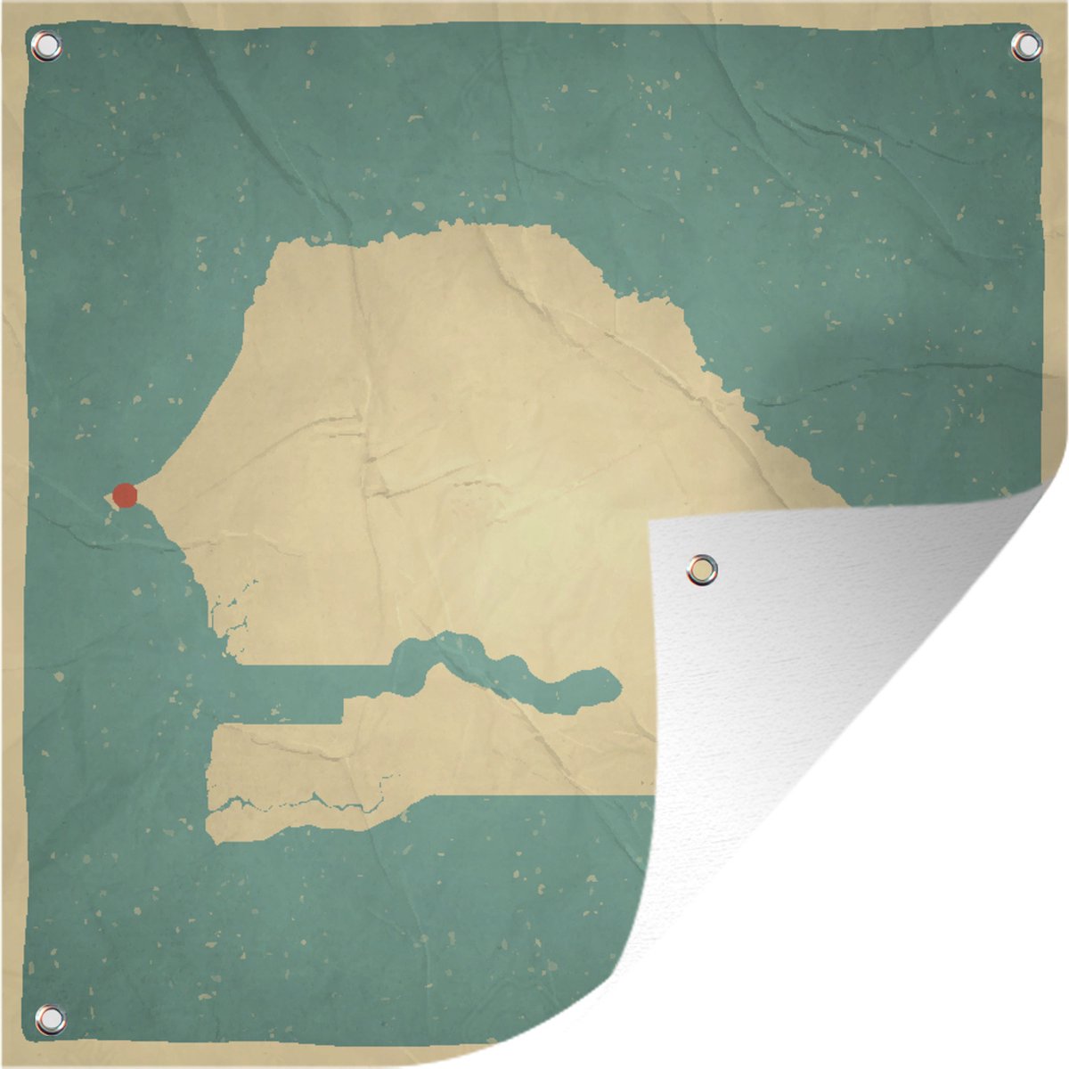 Tuinposters tekening van een kaart van Senegal en Dakar in retrostijl ...