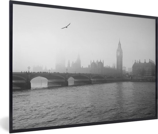 Fotolijst incl. Poster Zwart Wit- Zwart wit afbeelding van de Big Ben ...