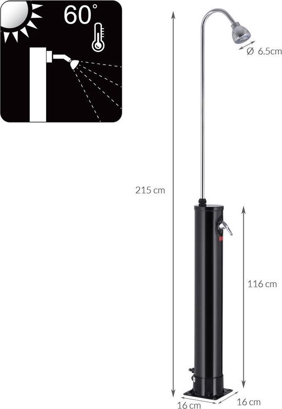 Monzana Solar Buitendouche 18 liter - UV-Bestendig Kunststof - Zwart | bol