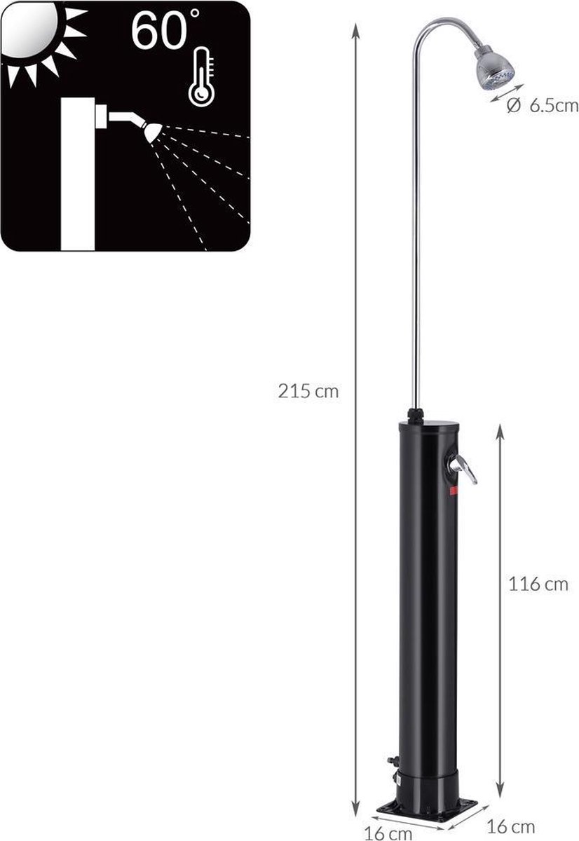 Monzana Solar Buitendouche 18 liter - UV-Bestendig Kunststof - Zwart | bol