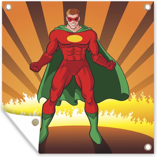 Tuindoek een superheld omringd door vuur - 100x100 cm | bol.com