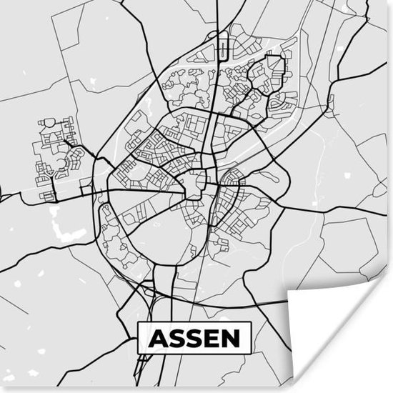 Poster Stadskaart - Assen - Grijs - Wit - 100x100 cm XXL - Plattegrond ...