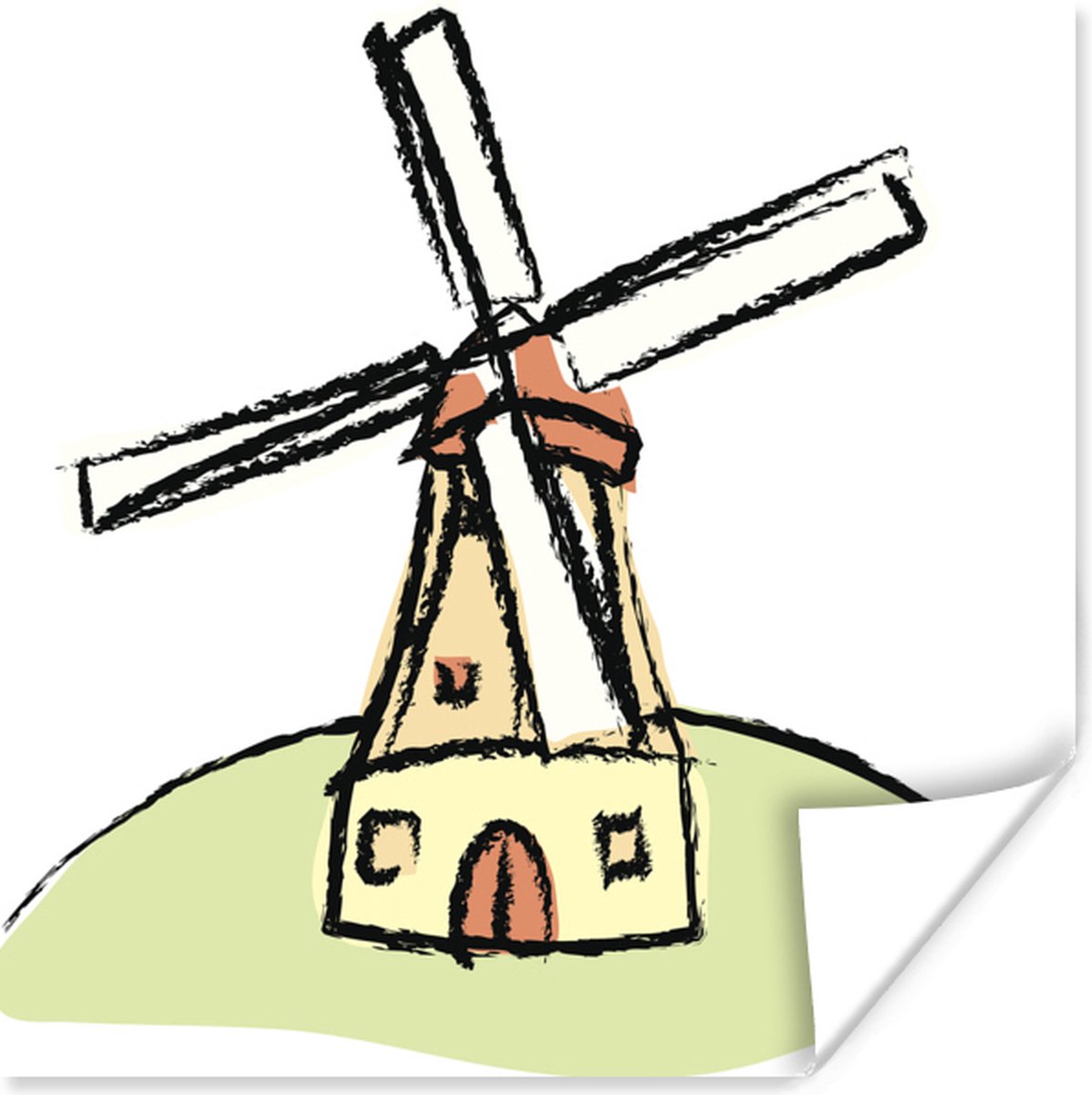 Poster tekening van een geschetste windmolen - 50x50 cm | bol.com
