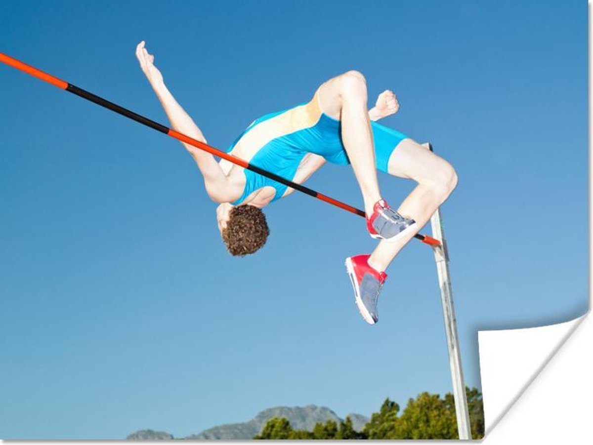 Vrouw die aan hoogspringen doet poster 160x120 cm - Foto print op ...