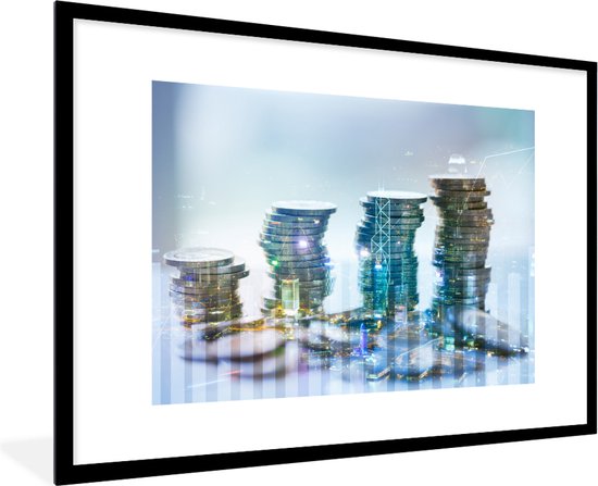 Fotolijst incl. Poster - Glimmend geld van de economie - 120x80 cm ...