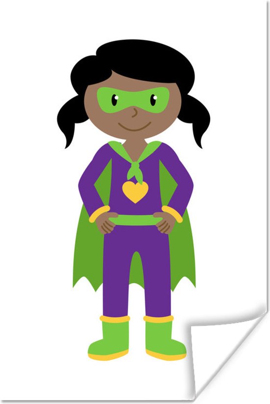 Poster tekening van een kind als superheld met een gekartelde cape ...