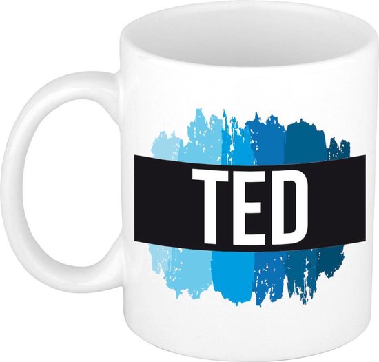 Ted naam cadeau mok / beker met verfstrepen - Cadeau collega/ vaderdag ...