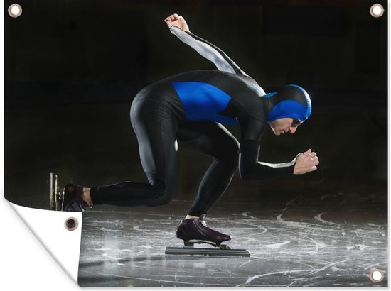 Muurdecoratie buiten Een mannelijke schaatser op het ijs - 160x120 cm - Tuindoek -... | bol
