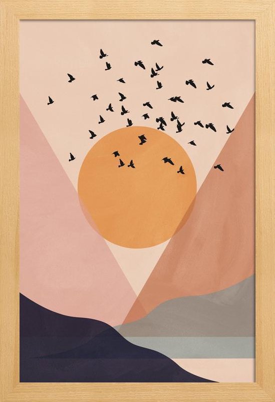 JUNIQE - Poster in houten lijst Sun Flock -30x45 /Kleurrijk | bol.com