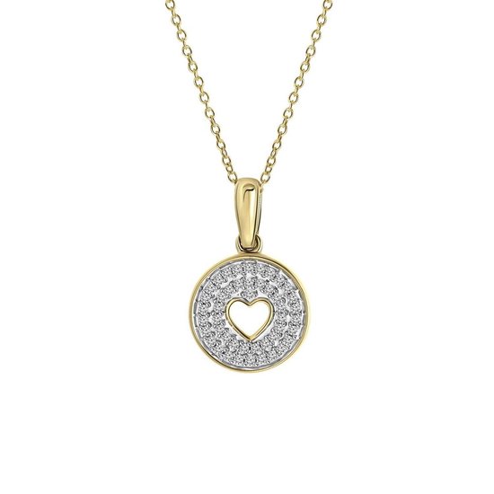 Lucardi - Dames Ketting hart/rond 0,08ct - 14 karaat goud - Ketting ...