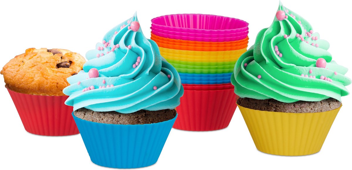 Relaxdays 48x muffinvorm cupcake vormpjes van siliconen - muffin ...