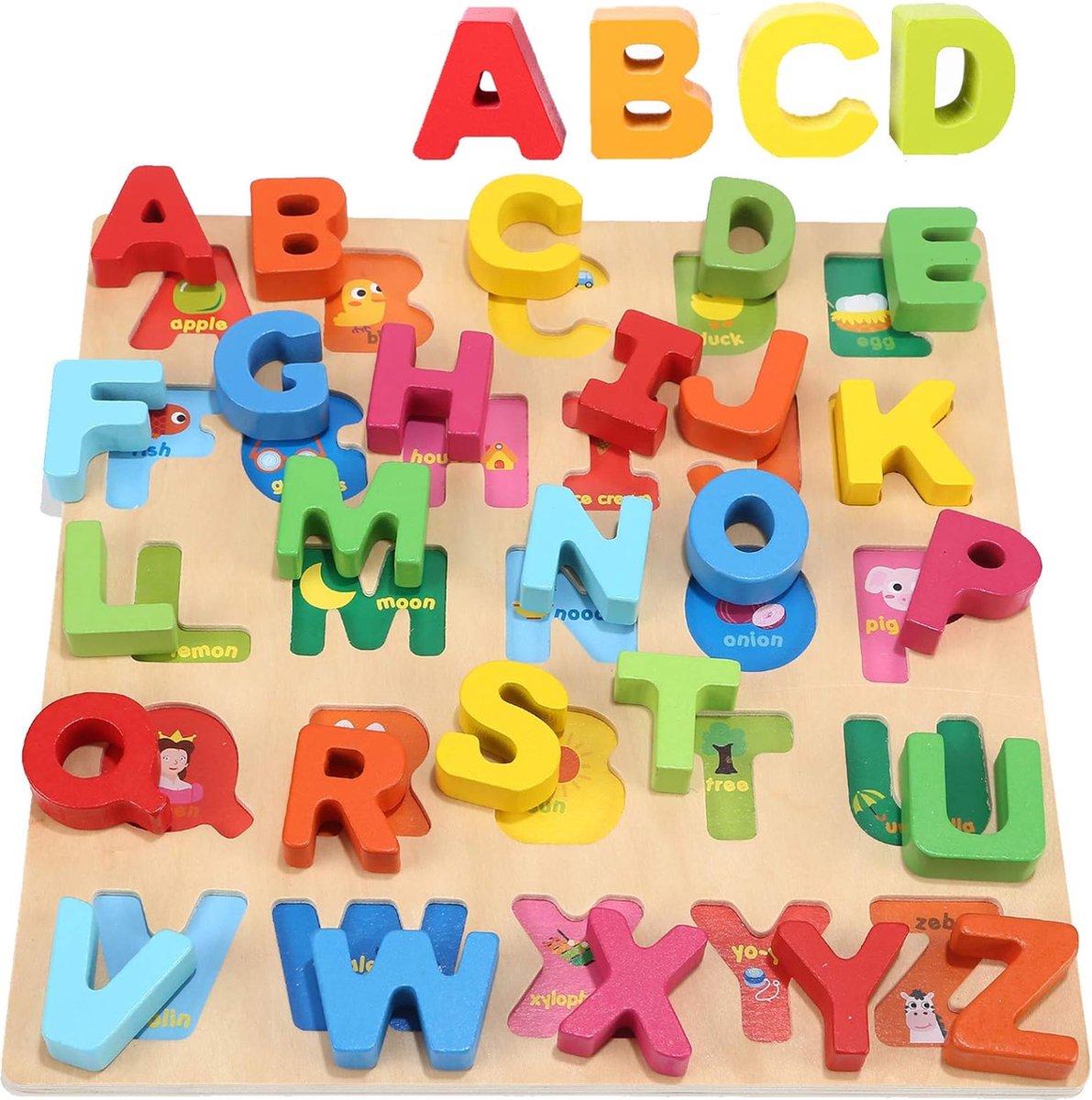 Houten Alfabet Puzzel ABC Chunky Puzzle Board Vroeg Leren Educatief ...