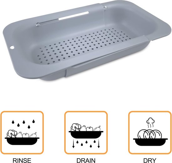 Uittrekbare zeefmand boven de gootsteen, grijs, zeef voor spoelbak (36 ...