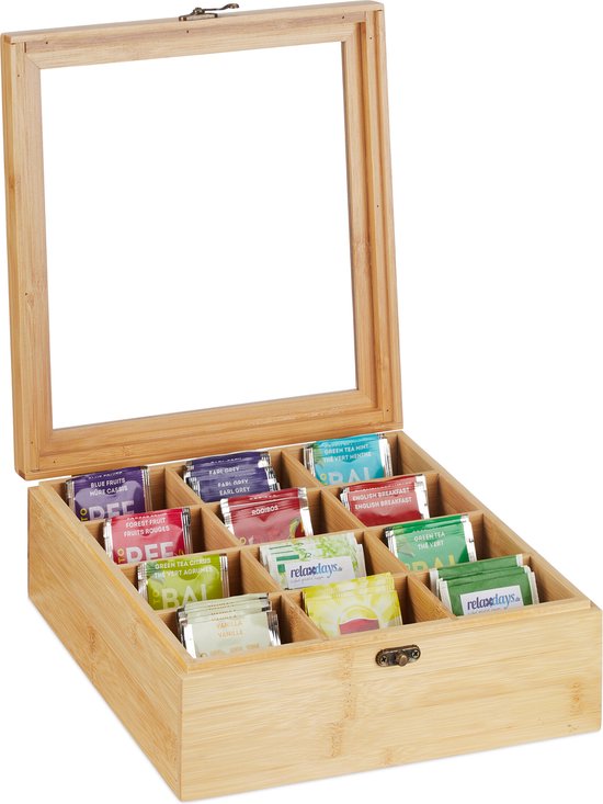 Theedoos met 12 vakken - Bamboe - 1 stuk | bol