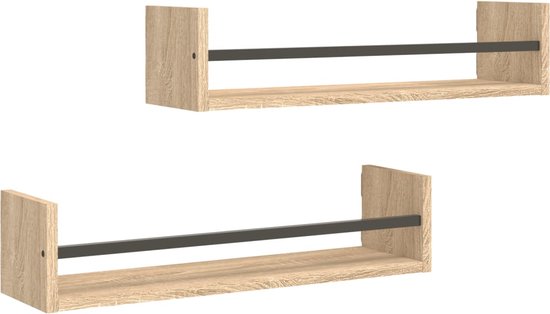 vidaXL - Wandschappen - met - stangen - 2 - st - 60x16x14 - cm - sonoma - eikenkleurig | bol