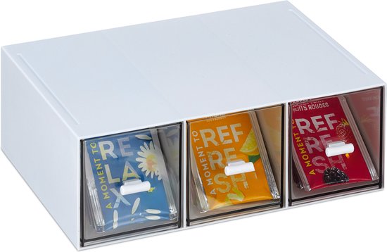 Relaxdays theedoos - 3 vaks - kunststof - thee organizer - thee ...