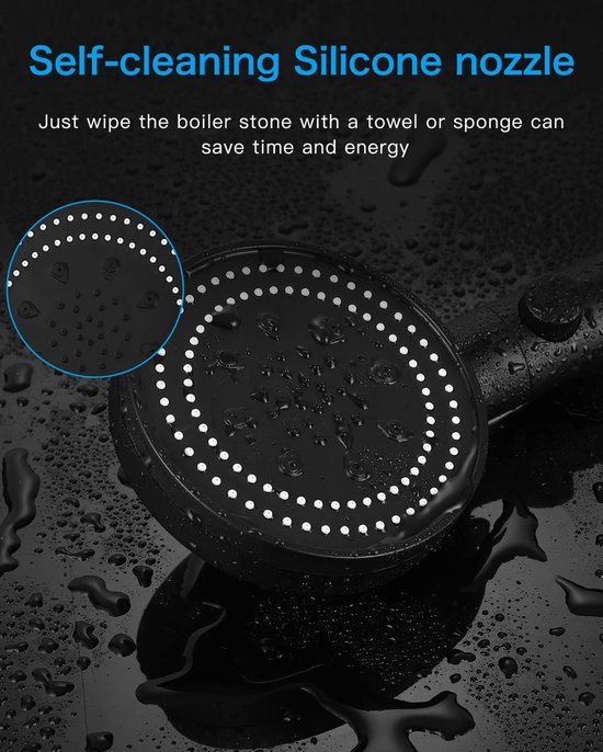 Waterbesparende douchekop met slang, spaardouchekop 6 straalsoorten, 1 ...