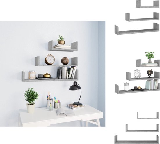 vidaXL Houten Schappen - Set van 3 - Betongrijs - Diverse Maten ...