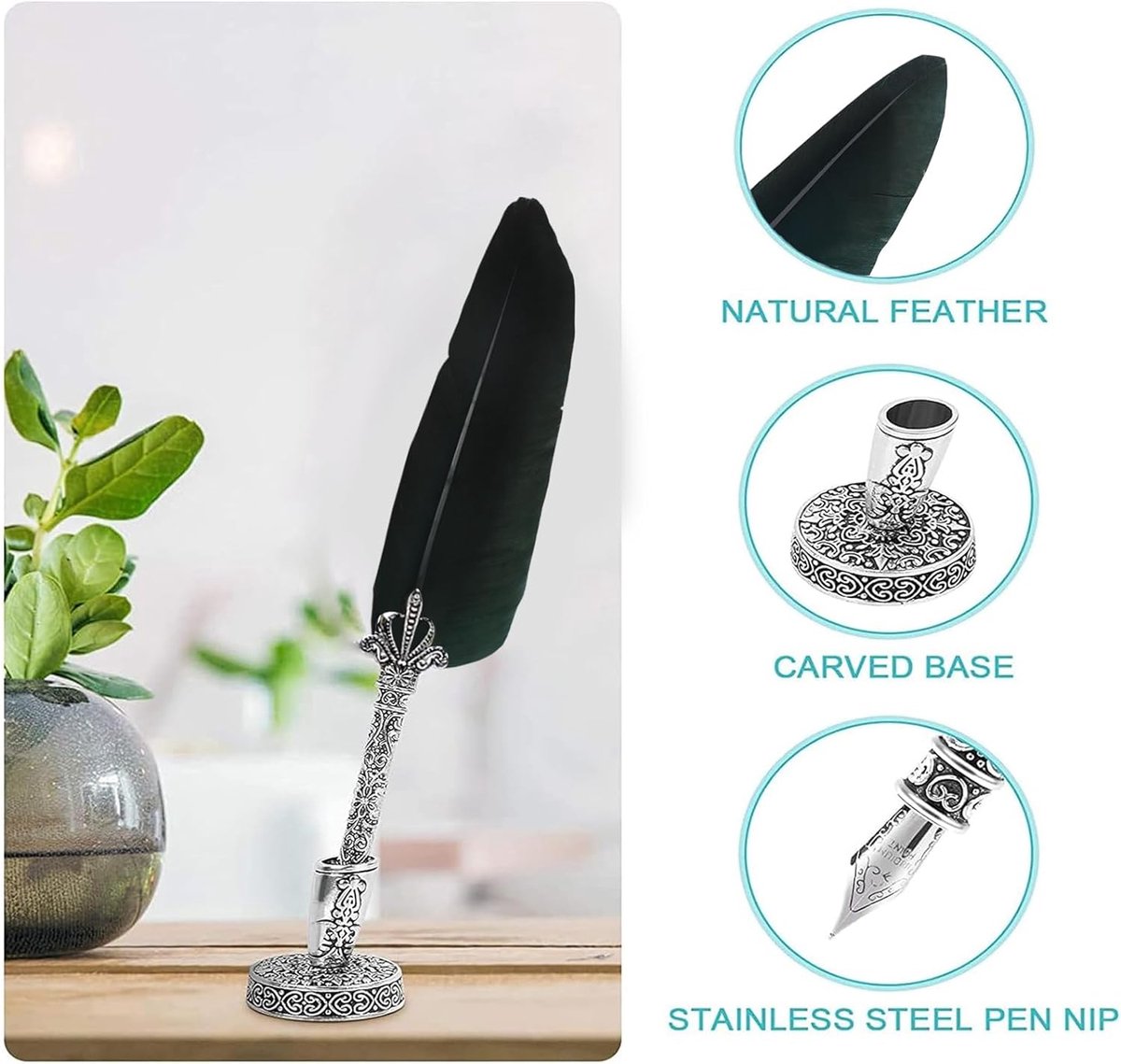 Veerpen, inktset, vintage dip pen, kalligrafiestift met 5 veren en ...