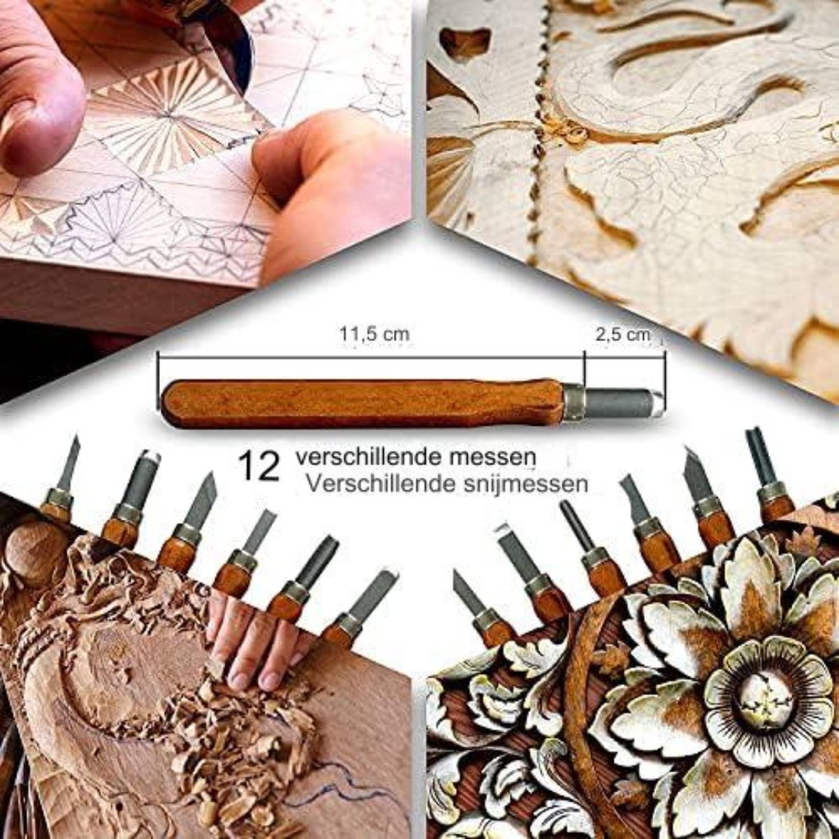 Houtsnijset - Houtsnijden - Houtsnijmes - Lepelmes - Set van 12 Stuks ...