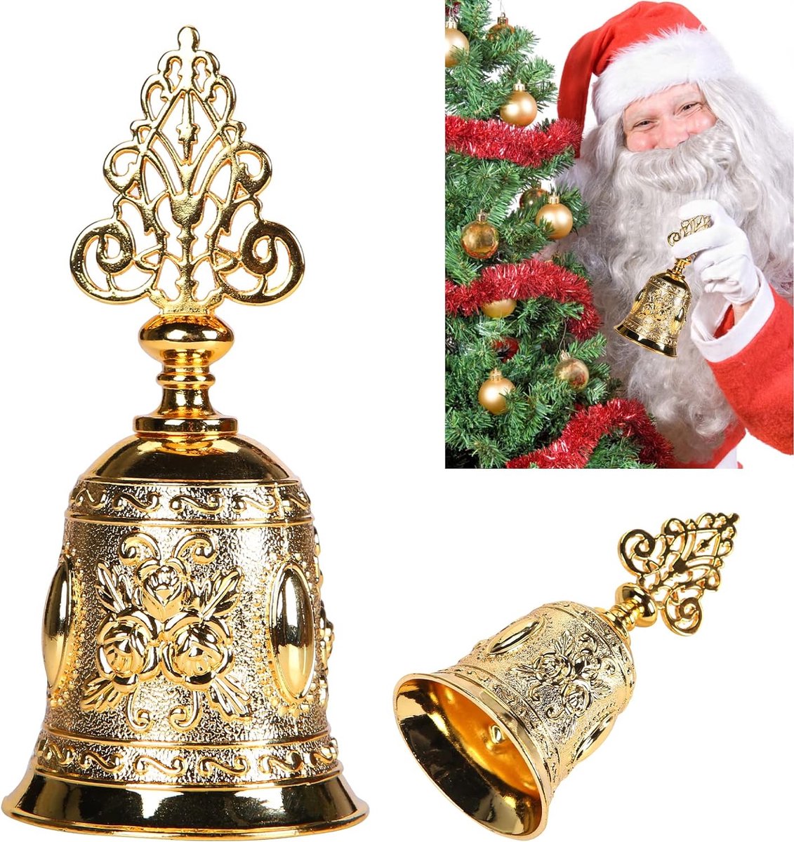 Kerst handbel, traditionele vintage gouden tafelbel, oproepbel ...