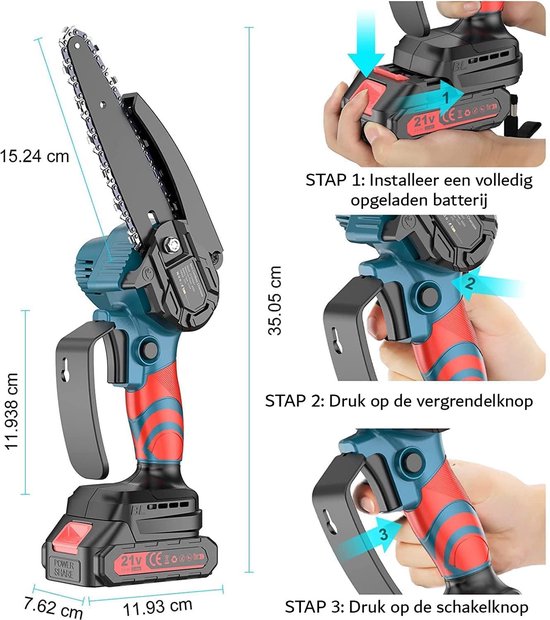 Mini Kettingzaag - Met 2 Accu's en 2 Kettingen - Snoeizaag - Inclusief ...