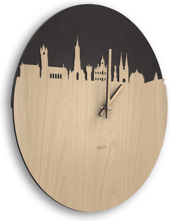 Delft Skyline Klok - Houten wandklok - Cadeau Delft | bol