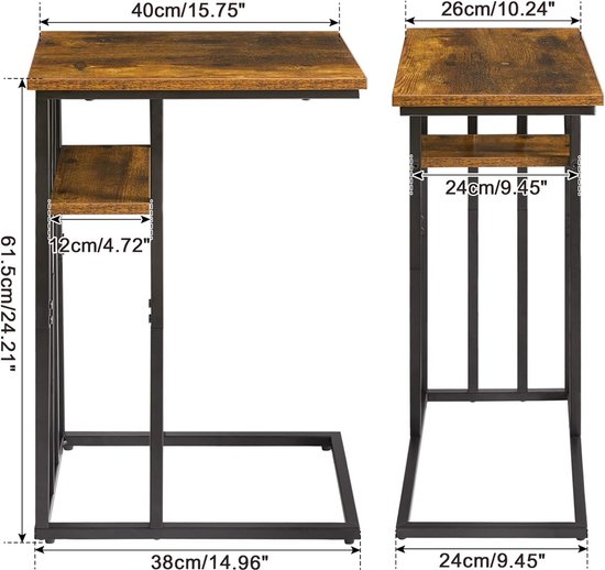 Bijzettafel, C-vorm, laptoptafel, kleine banktafel, banktafel met ...